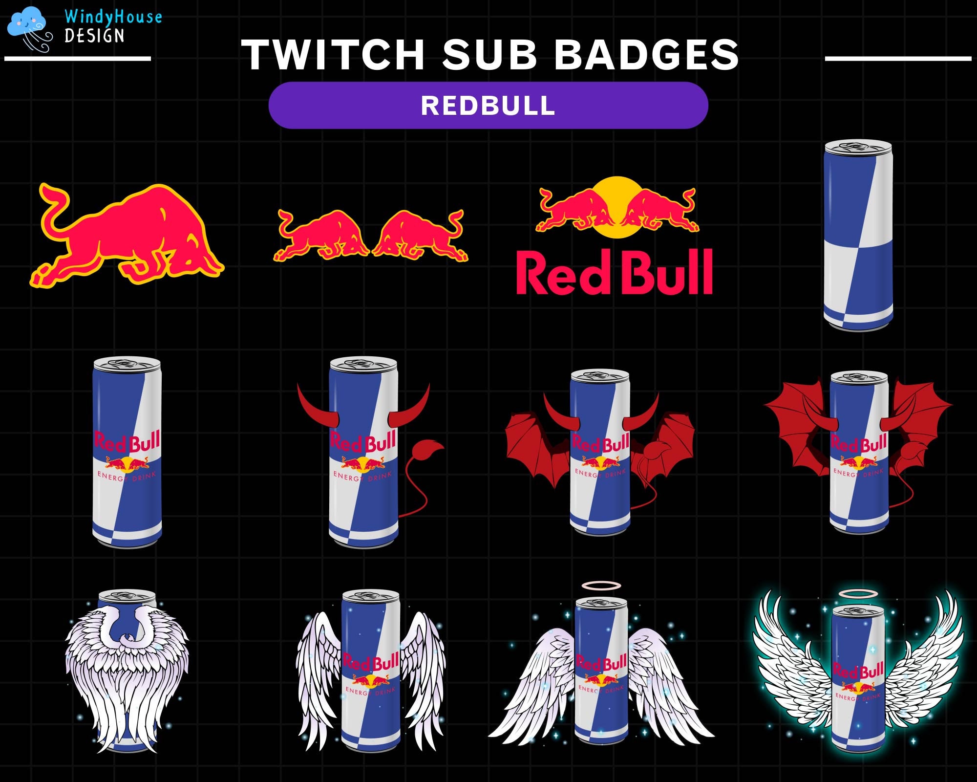 Energy Drink Twitch Sub Badges/ Angel Twitch Sub Badges Set/ Subscriber ...