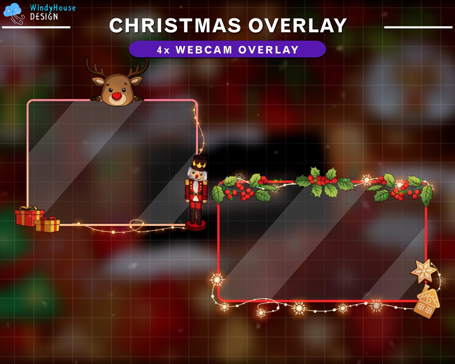 4x Animated Christmas Webcam Overlays, Xmas Cute Facecam With ...