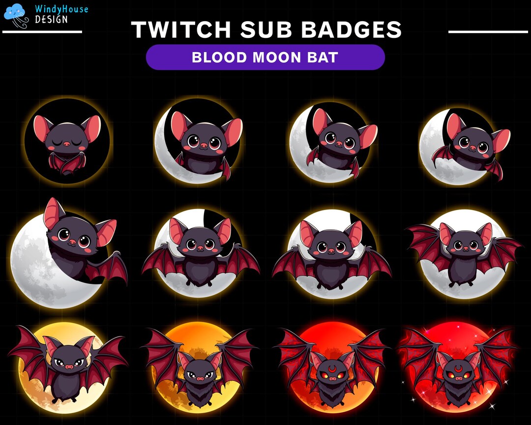 Blood Moon Devil Bat Twitch Sub Badges/ Bat Twitch Sub Badges Set/ Moon ...