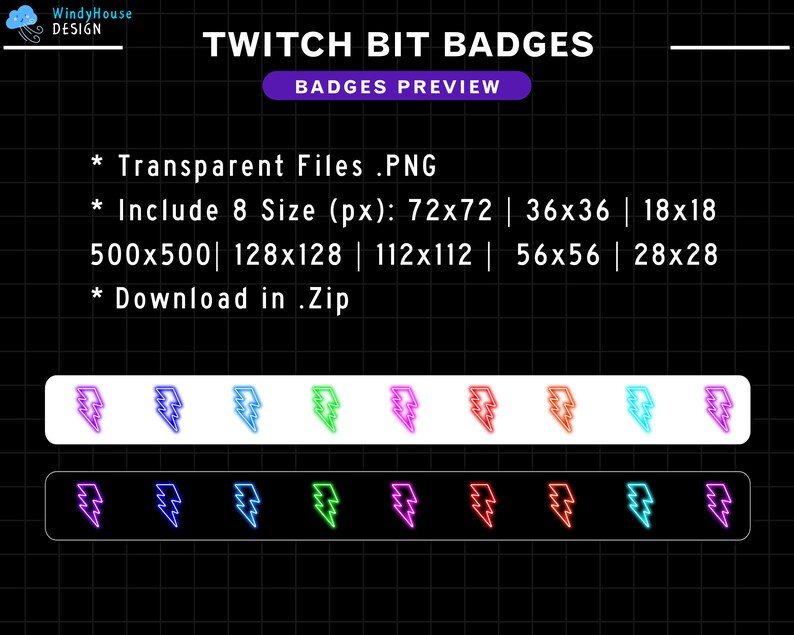 Colorful Lightning Twitch Sub Badges/ Neon Thunder Twitch Bit Badges ...