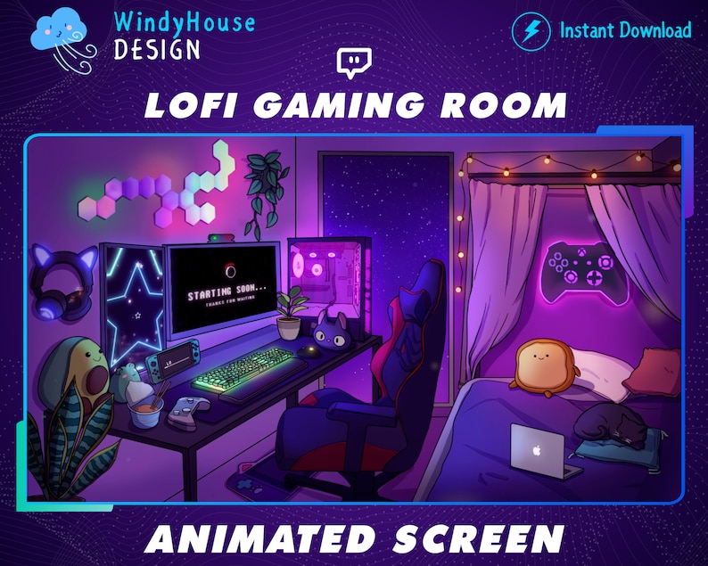 Animated Gaming Room Twitch Stream Package, Cozy Bed Room Twitch ...