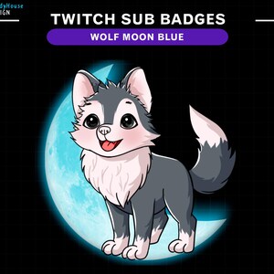 Wolf Moon Blue Twitch Sub Badges/ Wolf Twitch Sub Badges Set/ Moon ...