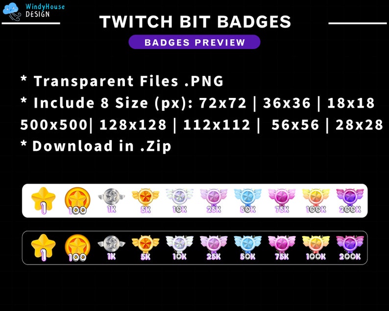 Full Set Rank Twitch Bit Badges, Ranking Twitch Bit Badges Set, Crowns ...