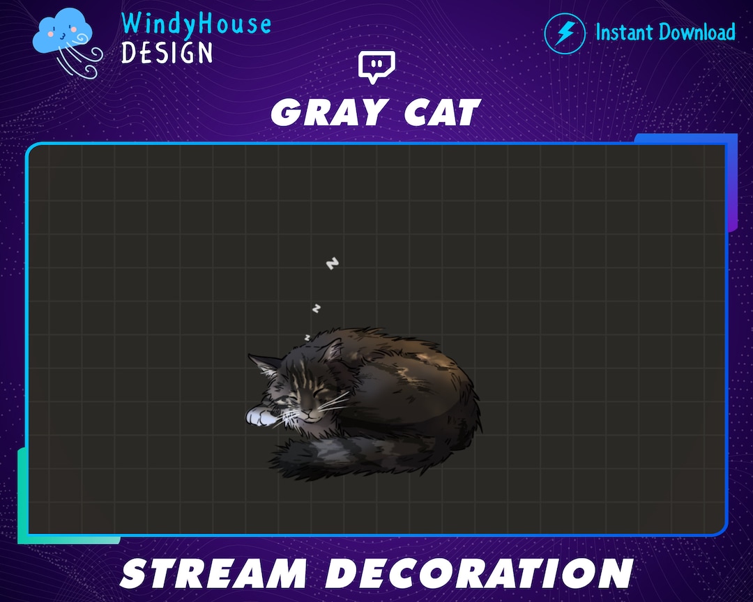Animated Cute Cat Stream Decoration, Black Cat Twitch Overlay, Animals ...
