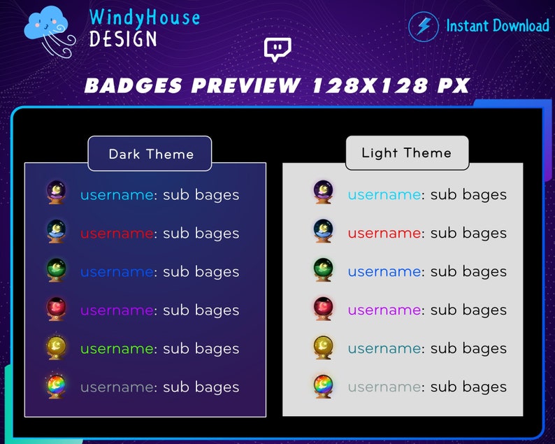 Liquid Magic Crystal Ball Twitch Sub/bit Badges, Kawaii Sub Bit Badges ...