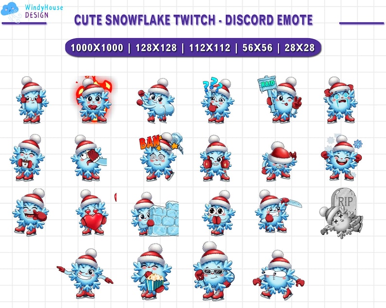 22x Animated Snowflake Twitch Emotes Pack, Cute Winter Emote Set for ...