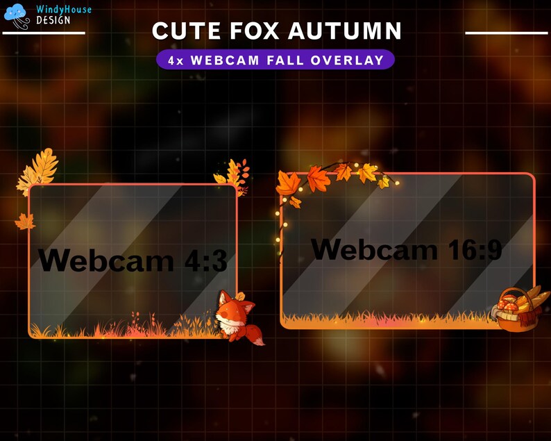 4x Animated Fall Fox Webcam Overlay, Webcam Border for Autumn Twitch ...