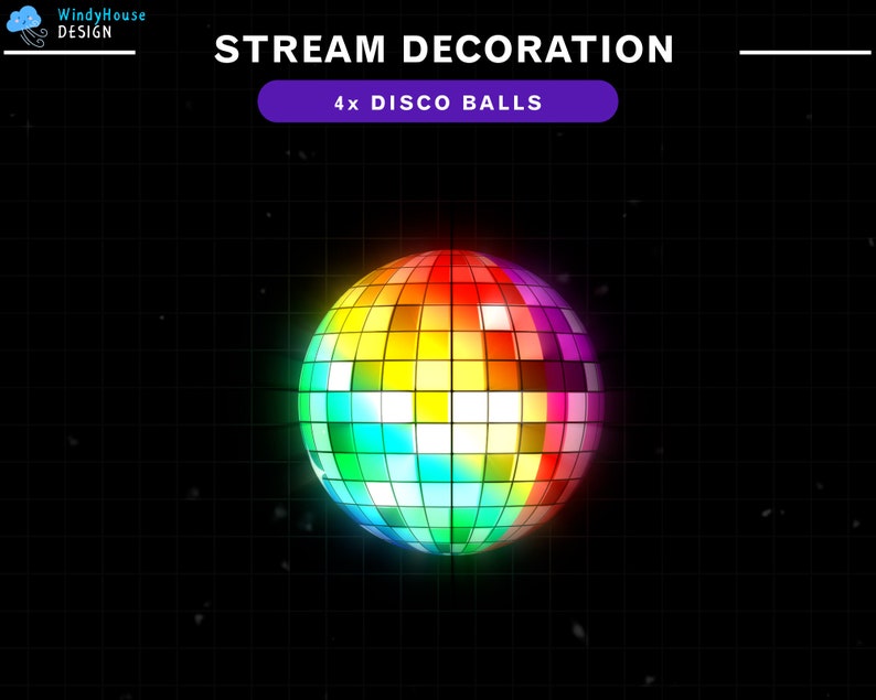 4x Animated Disco Balls Stream Decoration, Colorful Disco Ball Glowing ...