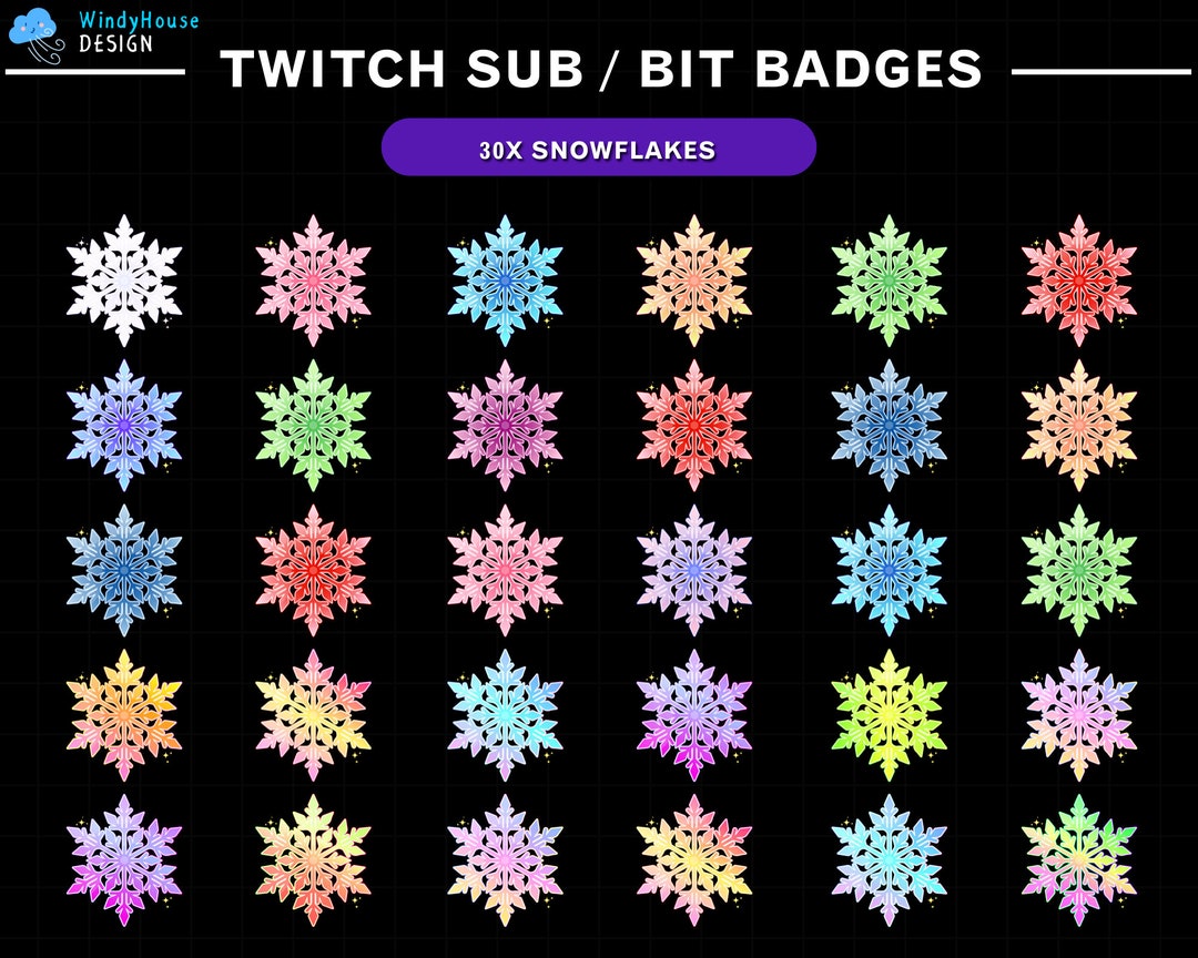 Full Set 30x Snowflakes Twitch Sub Bit Badges, Xmas Twitch Badges ...