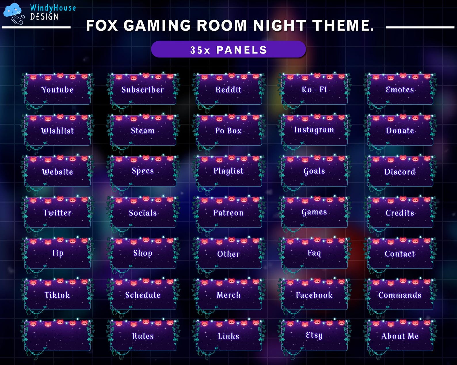 Cozy Fox Gaming Room Twitch Stream Package Night Theme, Animated ...