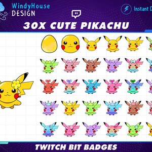 30x Pikachu Bit Badges / Pokemon Twitch Bit Badges Set/ Twitch - Etsy