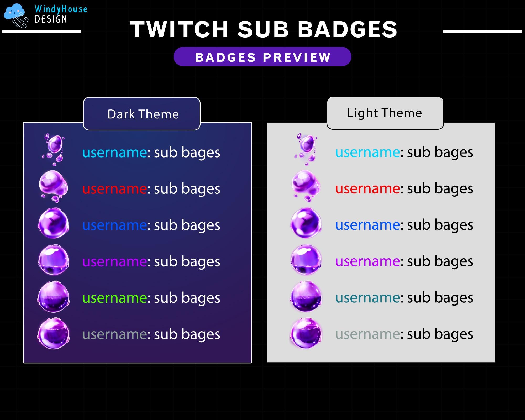 Purple Ocean Bubble Twitch Sub Badges/ Deep Sea Twitch Sub Badges Set ...