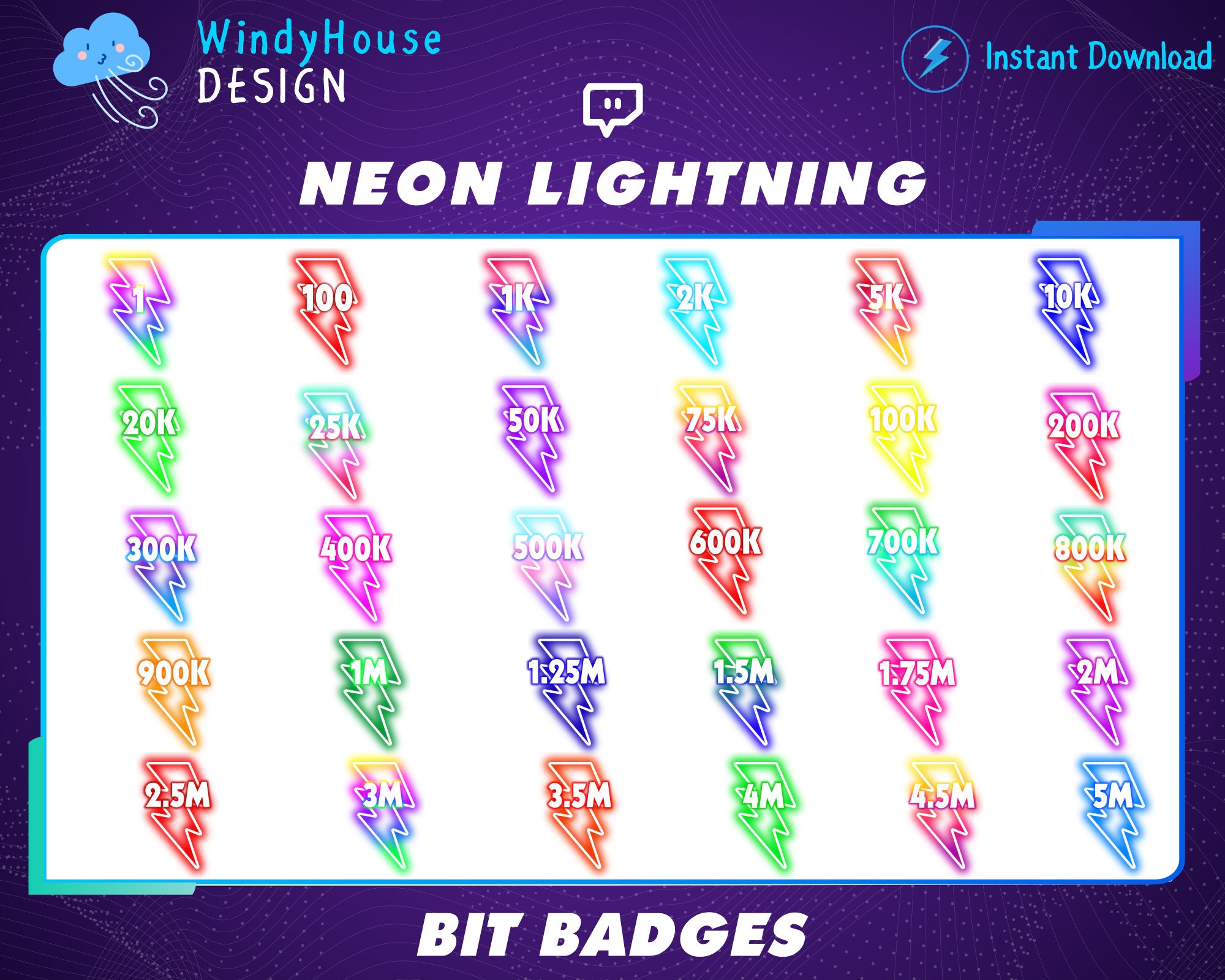 30x Lightning Bit Badges/ Complete Twitch Bit Badges Set/ - Etsy