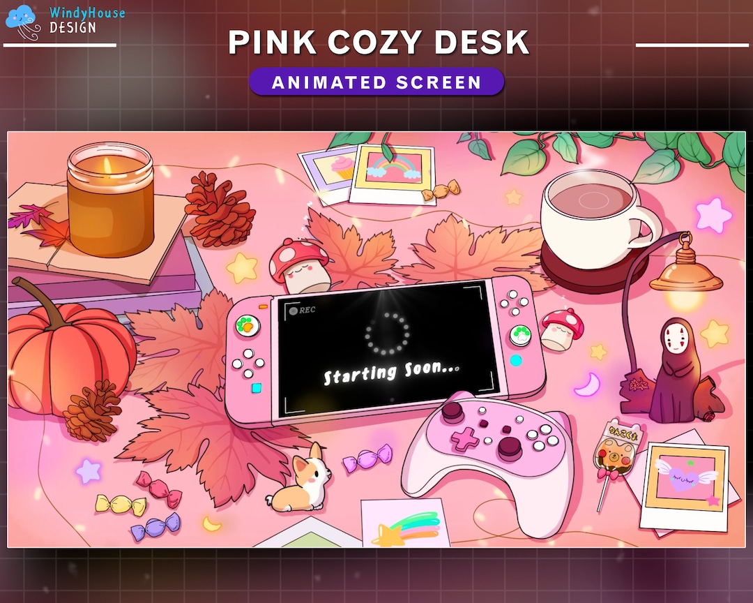 Animated Pink Cozy Desk Stream Screen, Animated Lofi Desk Twitch ...