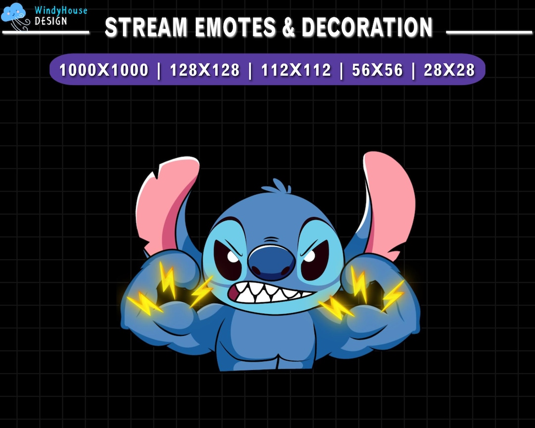 Animated Twitch Emote Stitch Muscle, Cute Stitch Stream Emote, Discord ...