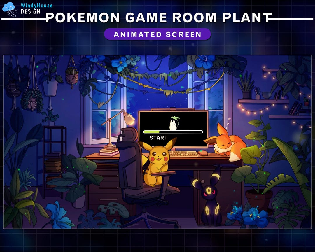 Animated Stream Overlay Pokemon Game Room Plant, Cozy Plant Room Twitch ...