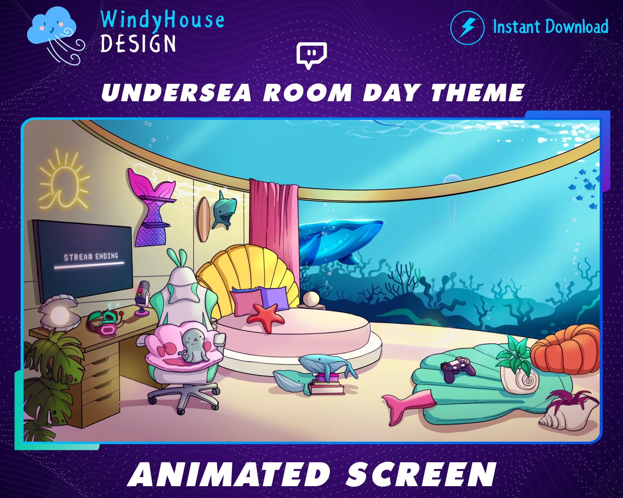 Animated Underwater Room Twitch Stream Screen, Undersea Ambience Twitch ...