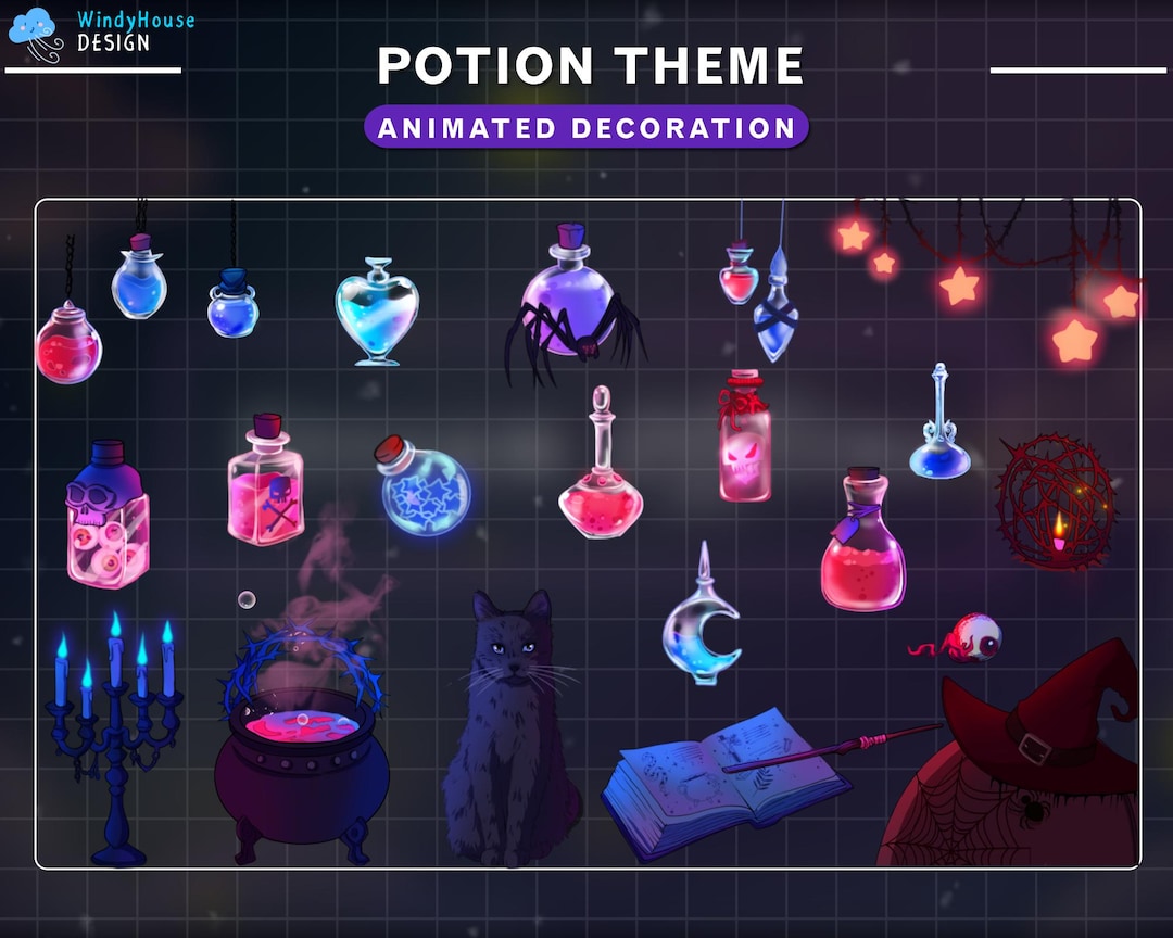 25x Animated Witch Theme Stream Decoration, Gothic Twitch Overlay With ...
