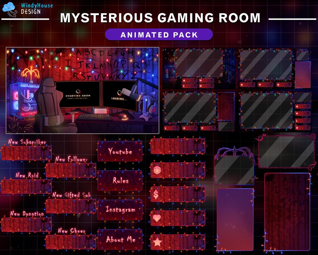 Animated Mysterious Game Room Twitch Full Package, Alphaber ABCD Lights ...