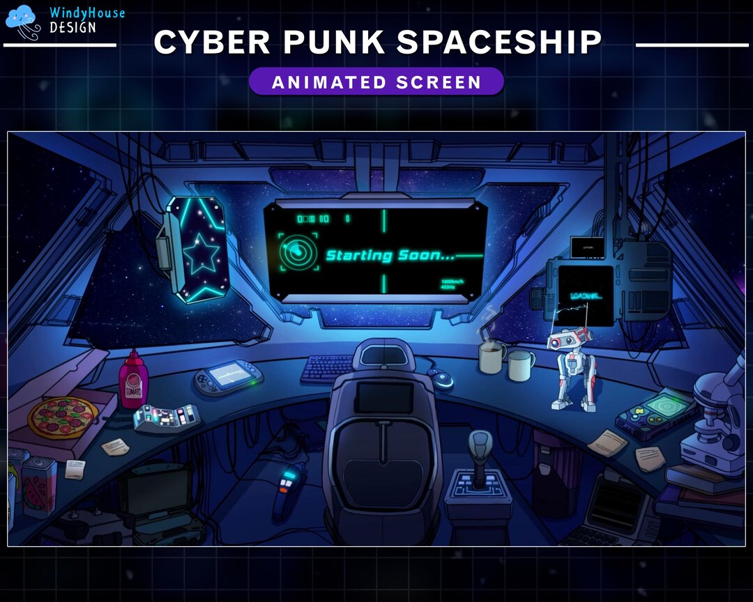 Animated Stream Screen Cyber Punk Spaceship, Cyber Room Twitch Overlay With Space, Galaxy ...