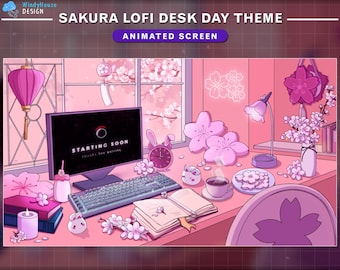 Animated Twitch Screens Cherry Blossom Lo-fi Desk, Aesthetic Purple ...