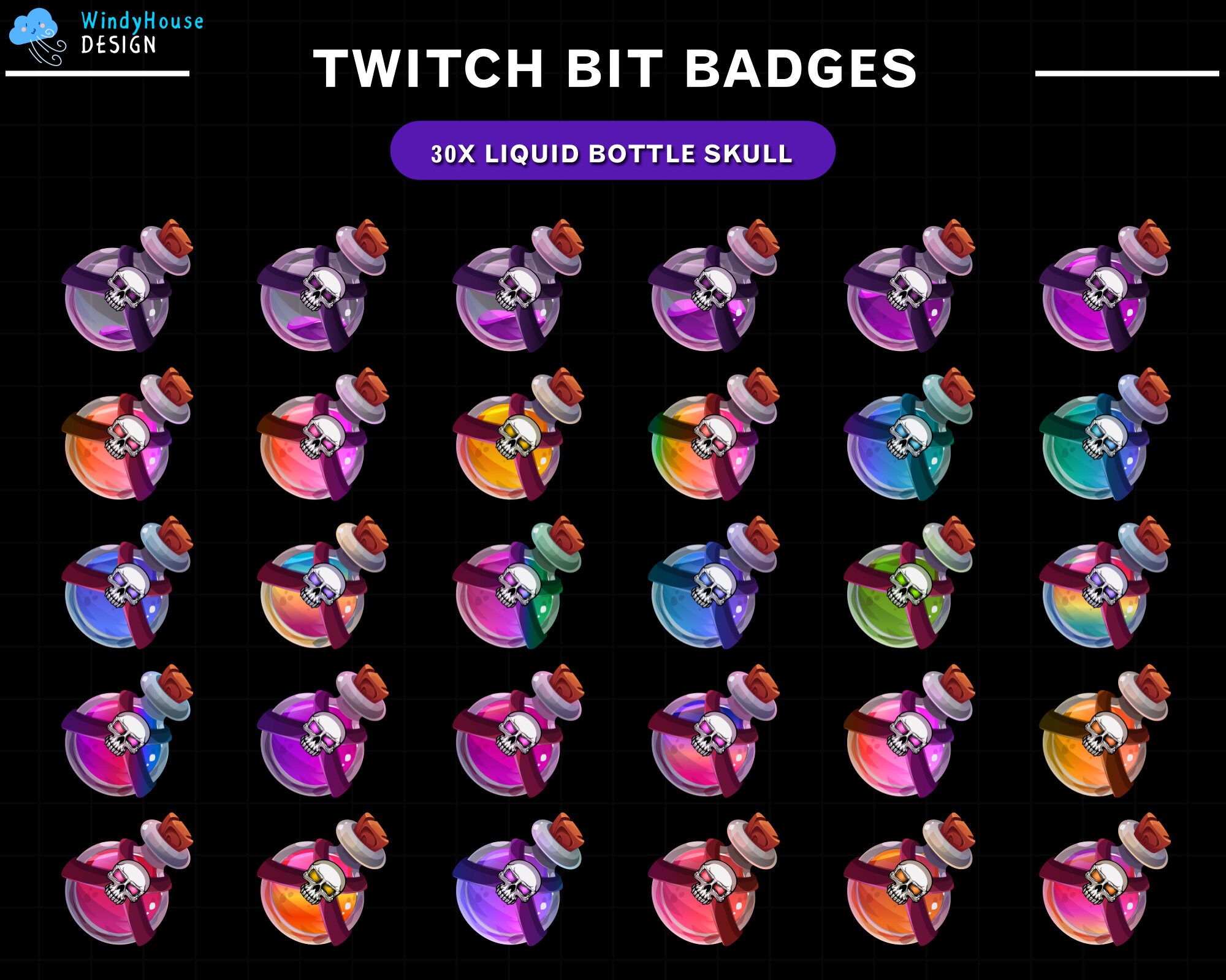 Full Set Skull Liquid Bottle Twitch Bit Badges Skull Bit - Etsy