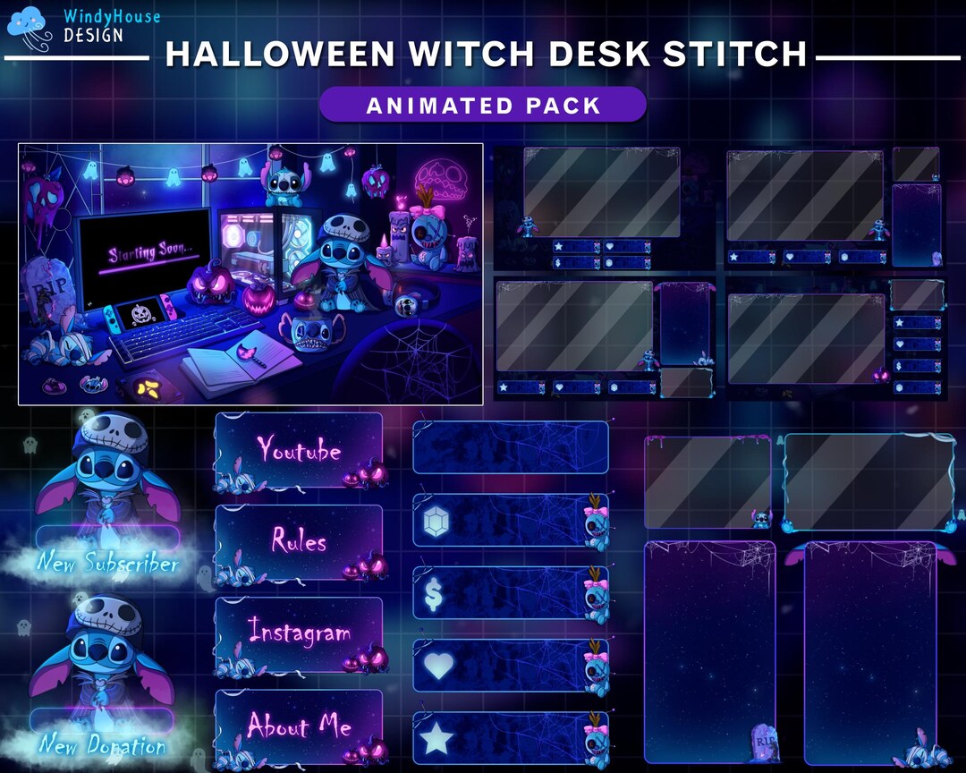 Animated Stream Package Stitch Halloween Lo-fi Witch Desk, Game Room ...