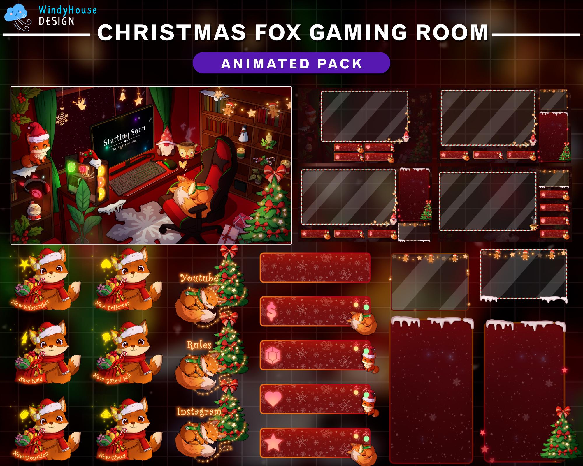 Animated Stream Package Christmas Fox Gaming Room, Cute Fox Twitch ...