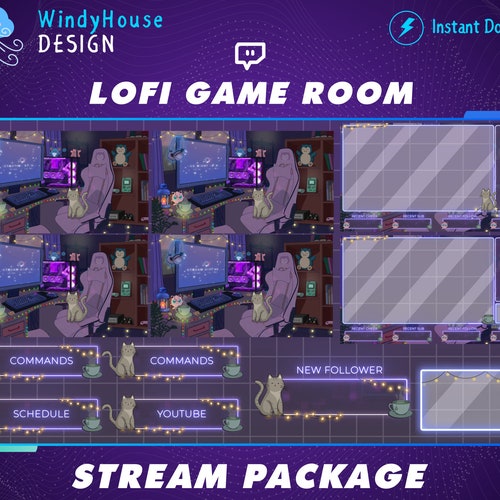 Cozy Twitch Overlay Stream Package Cozy Gaming Room Purple - Etsy