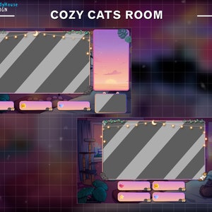 Animated Stream Package Cozy Cats Room , Cozy Bedroom Twitch Overlay ...