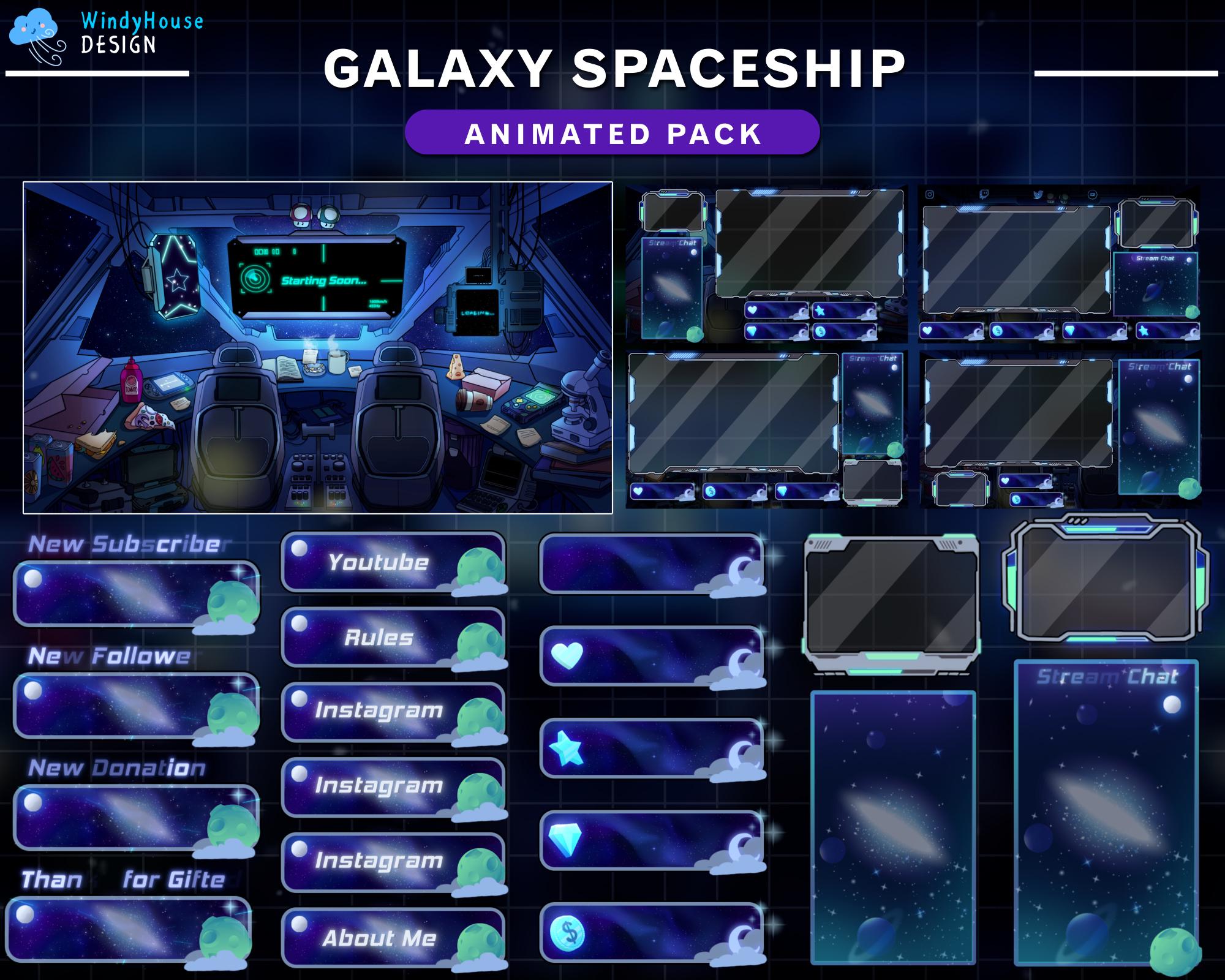 Animated Stream Package Lo-fi Spaceship, Animated Twitch Overlay Galaxy ...
