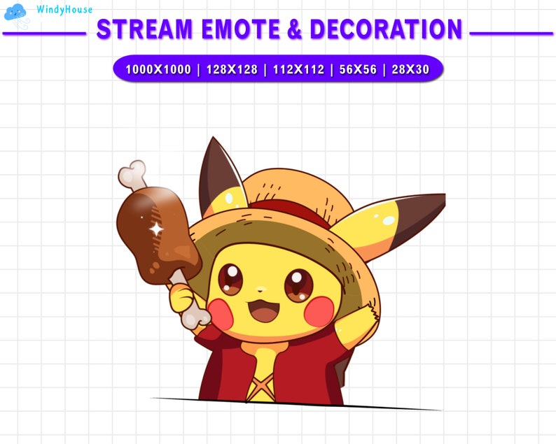 Animated Twitch Emote Straw Hat Pikachu, Cute Pikachu Stream Decoration ...