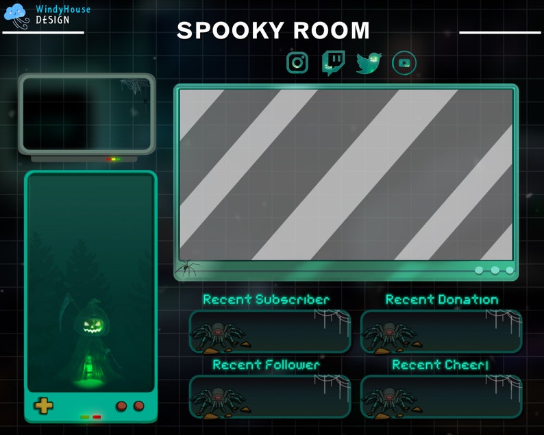 Animated Twitch Overlays Spooky Room, Halloween Room Stream Overlays ...