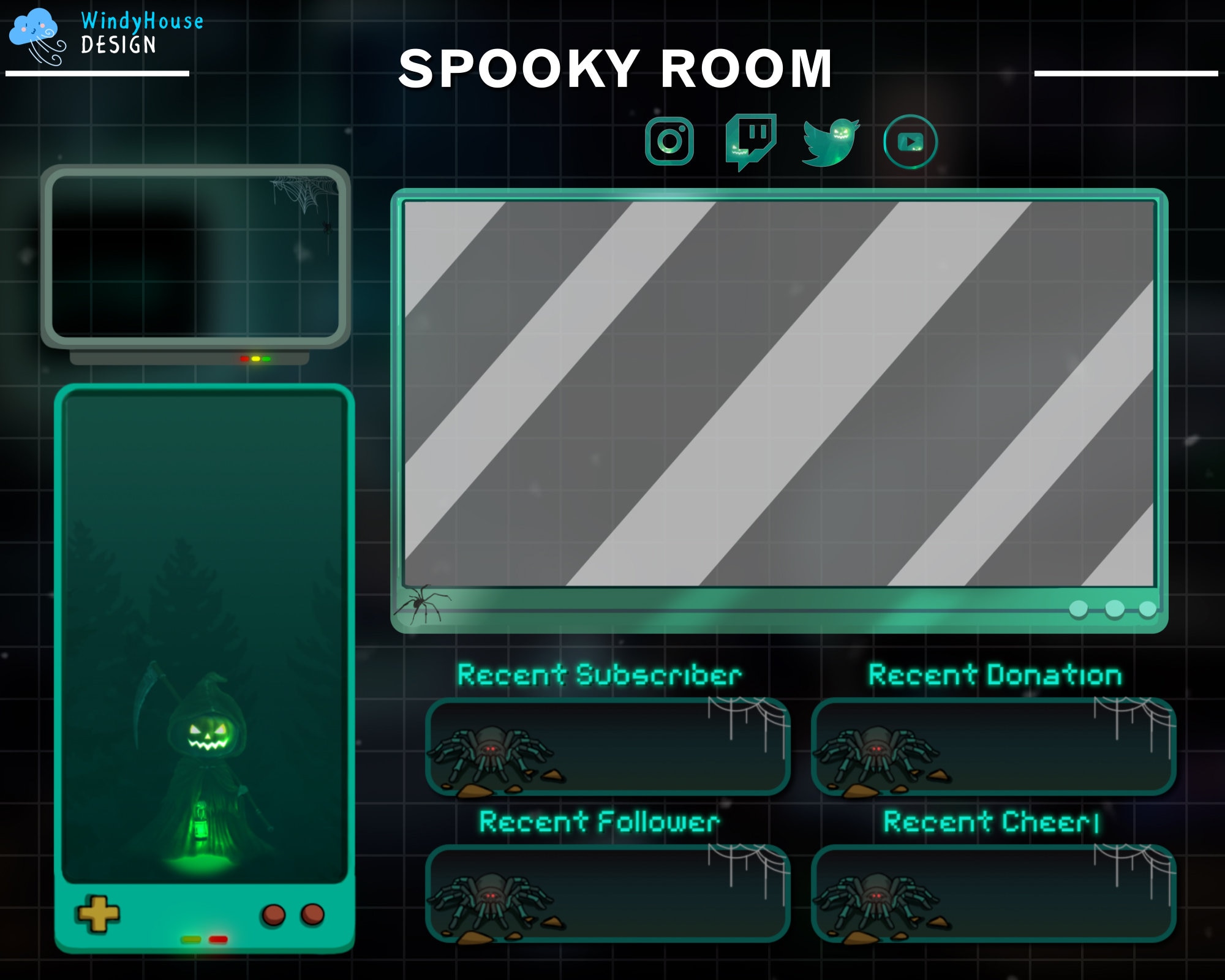 Animated Twitch Overlays Spooky Room, Halloween Room Stream Overlays ...