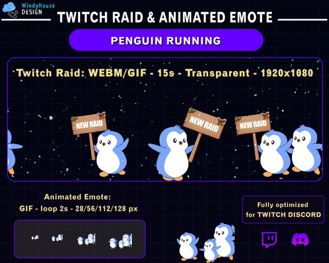 Animated Penguin Running Raid Alert for Twitch, Cute Christmas Raid GIF ...