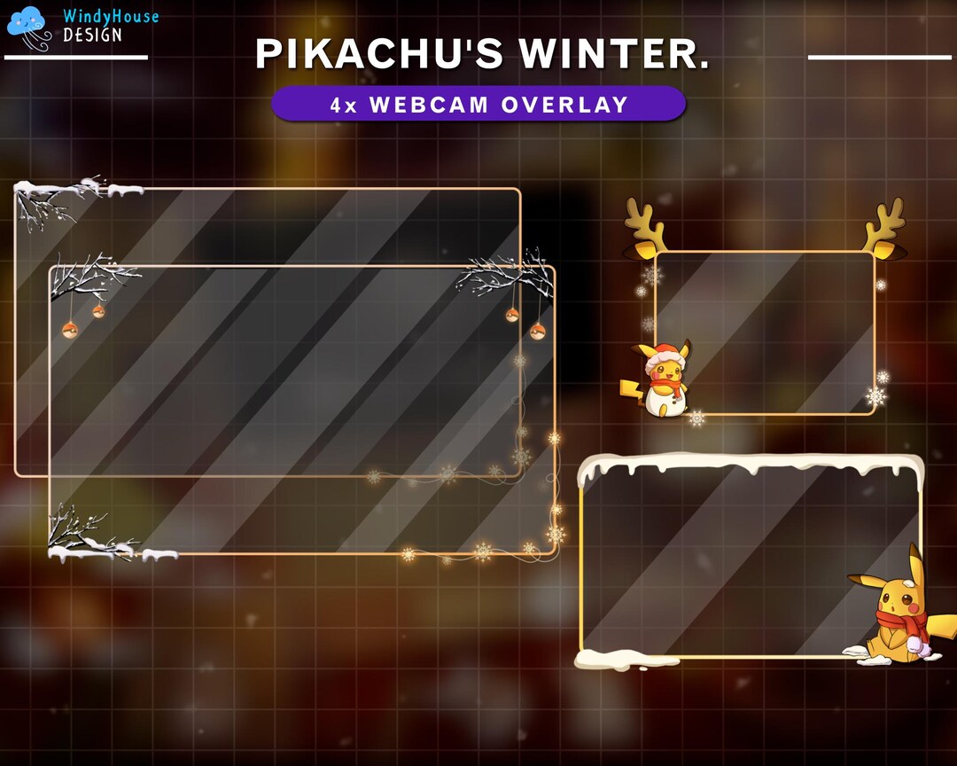 4x Animated Pikachu Winter Webcam Overlay, Webcam Border for Winter ...