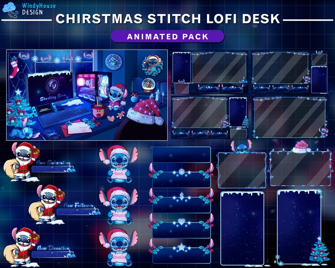 Animated Stream Package Christmas Stitch Lofi Desk, Stitch Twitch ...