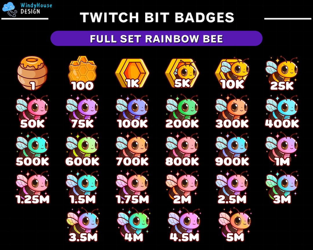 Full Set Twitch Bit Badges Honey Bees, Bee Twitch Badges, Complete ...