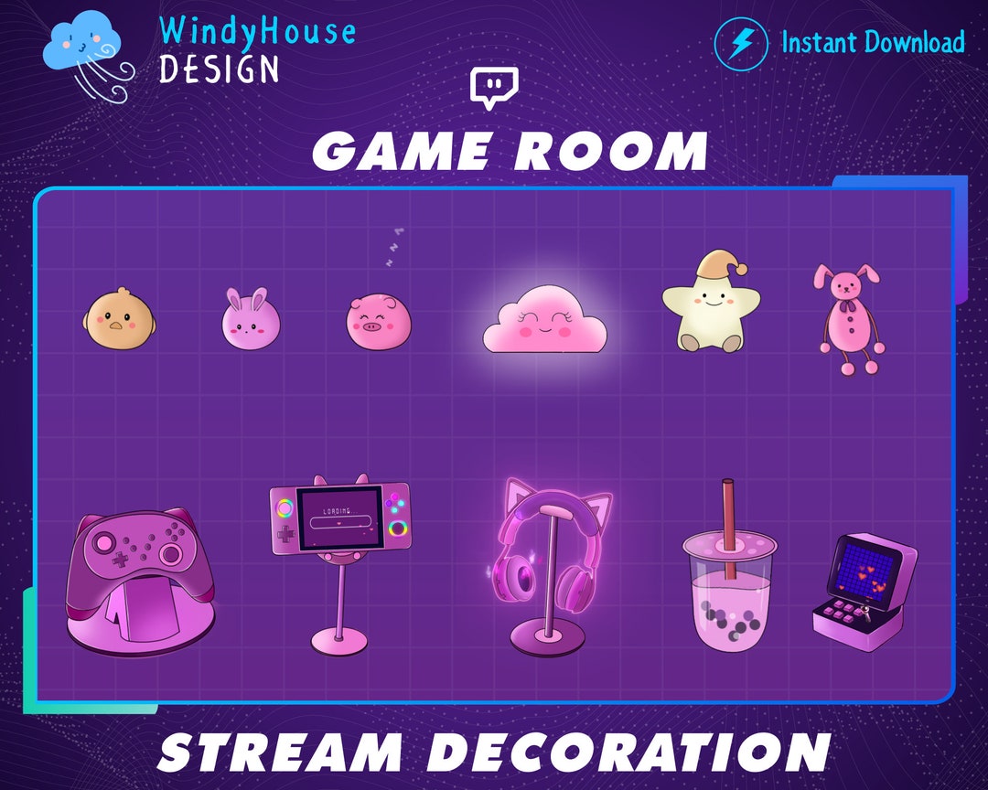 Animated Game Room Collection Stream Decoration, Milk Tea, Headphone ...