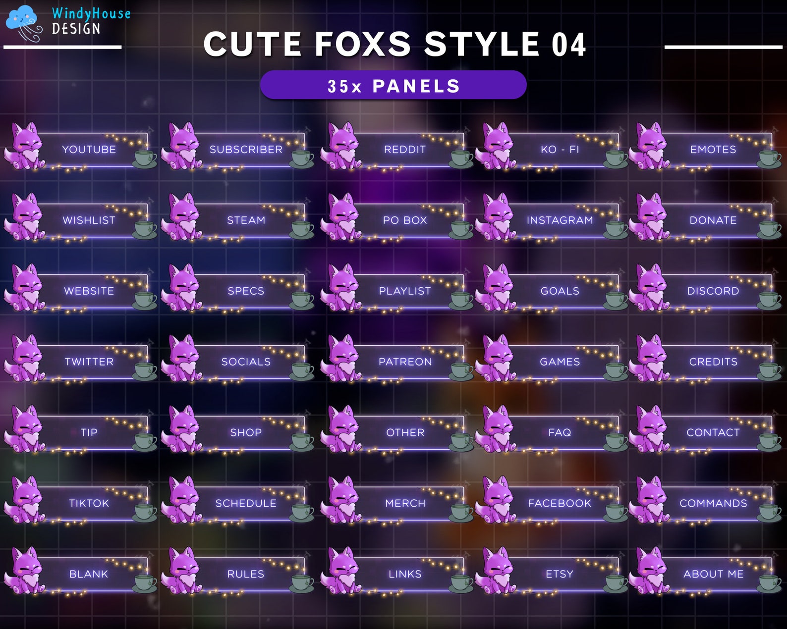 Animated Twitch Overlay Cute Fox Game Room, Animated Stream Package Lo ...