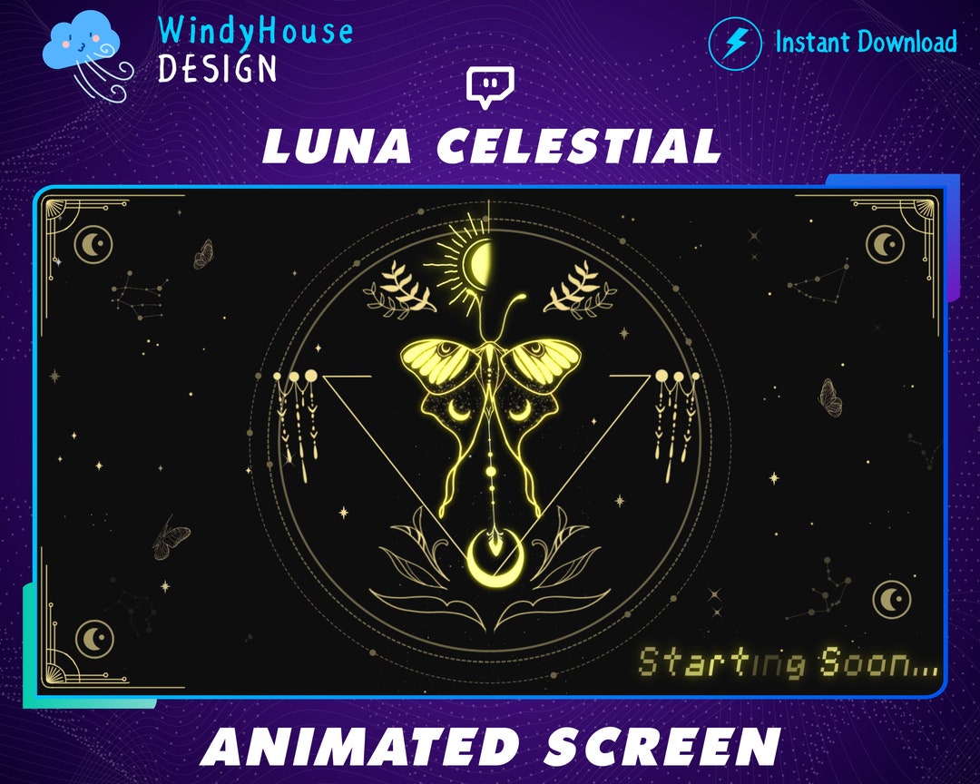 Animated Luna Moth Twitch Overlay Stream Screen, Celestial Twitch ...