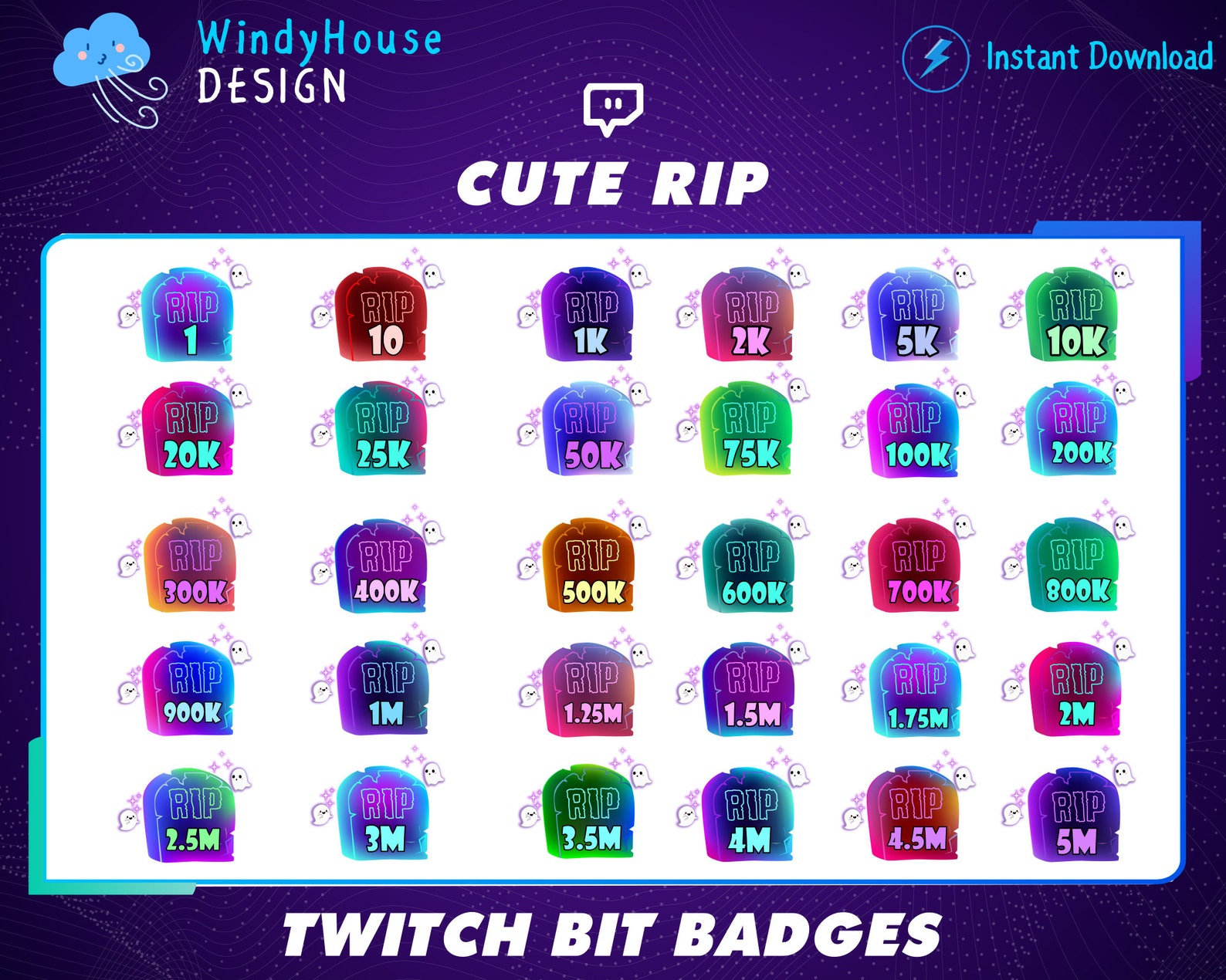 30x RIP Twitch Bit Badges / Complete Twitch Bit Badges Set/ - Etsy
