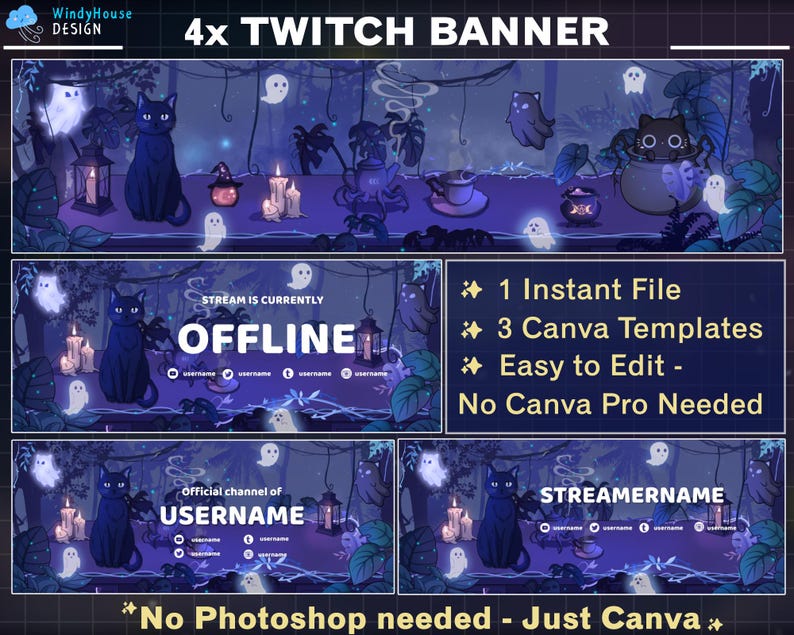 4x Spooky Cute Twitch Stream Banner, Banner for Twitch, Youtube, and ...