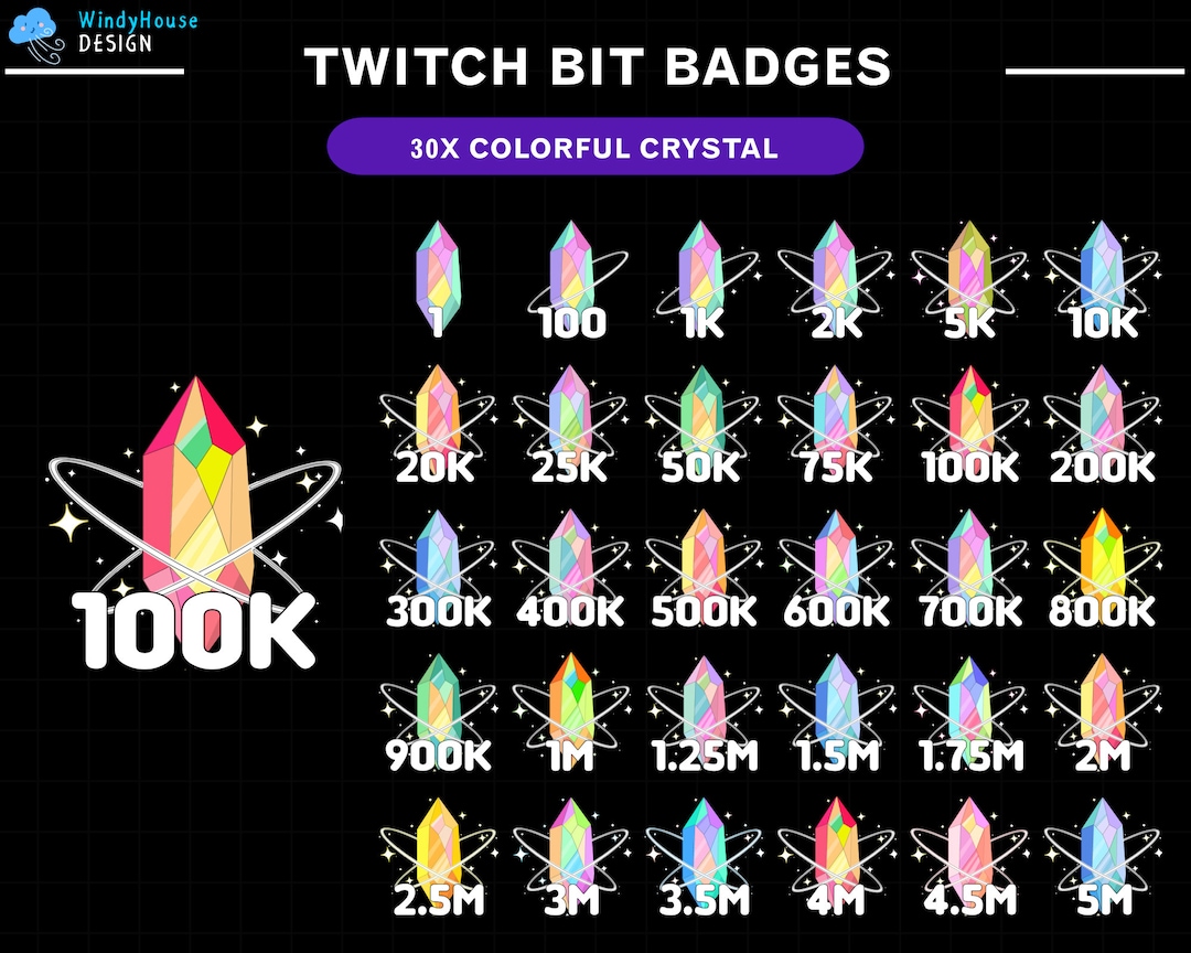 Set of 30 Colorful Crystal Twitch Bit Badges, Colorful Gem Twitch Bit ...