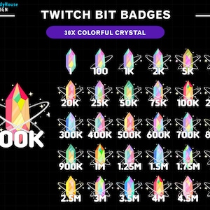 Set of 30 Colorful Crystal Twitch Bit Badges, Colorful Gem Twitch Bit ...