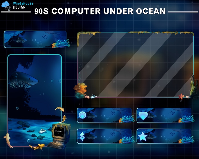Animated Stream Package 90s Computer Under Ocean, Ocean Twitch Overlay ...