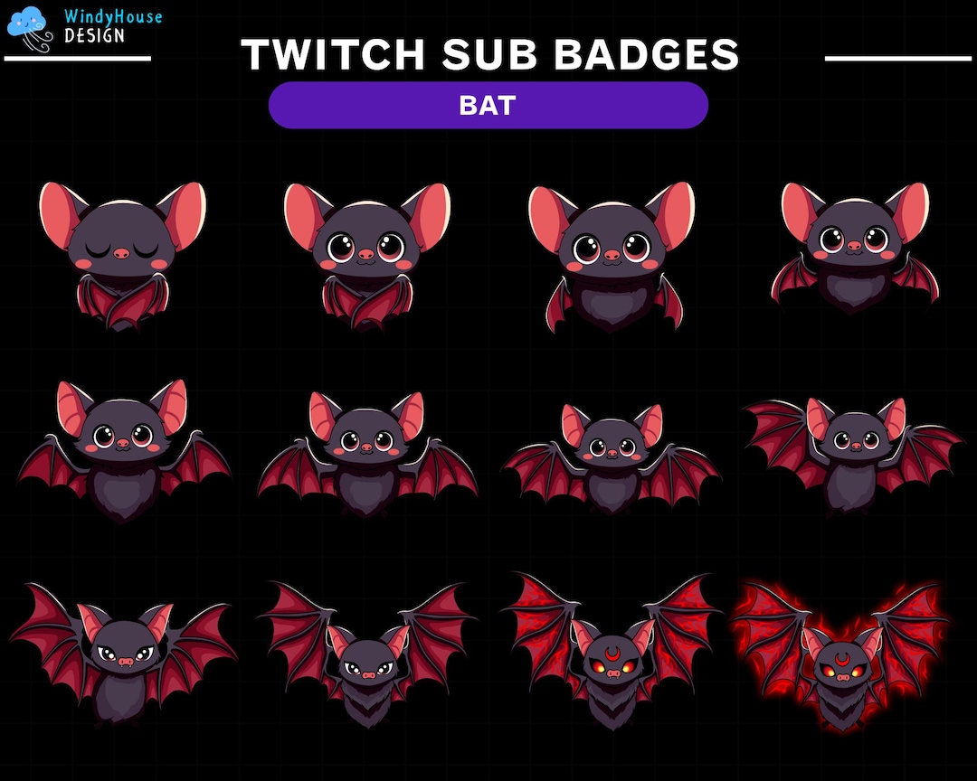 Devil Bat Twitch Sub Badges/ Bat Twitch Sub Badges Set/ Bat Twitch Bit ...
