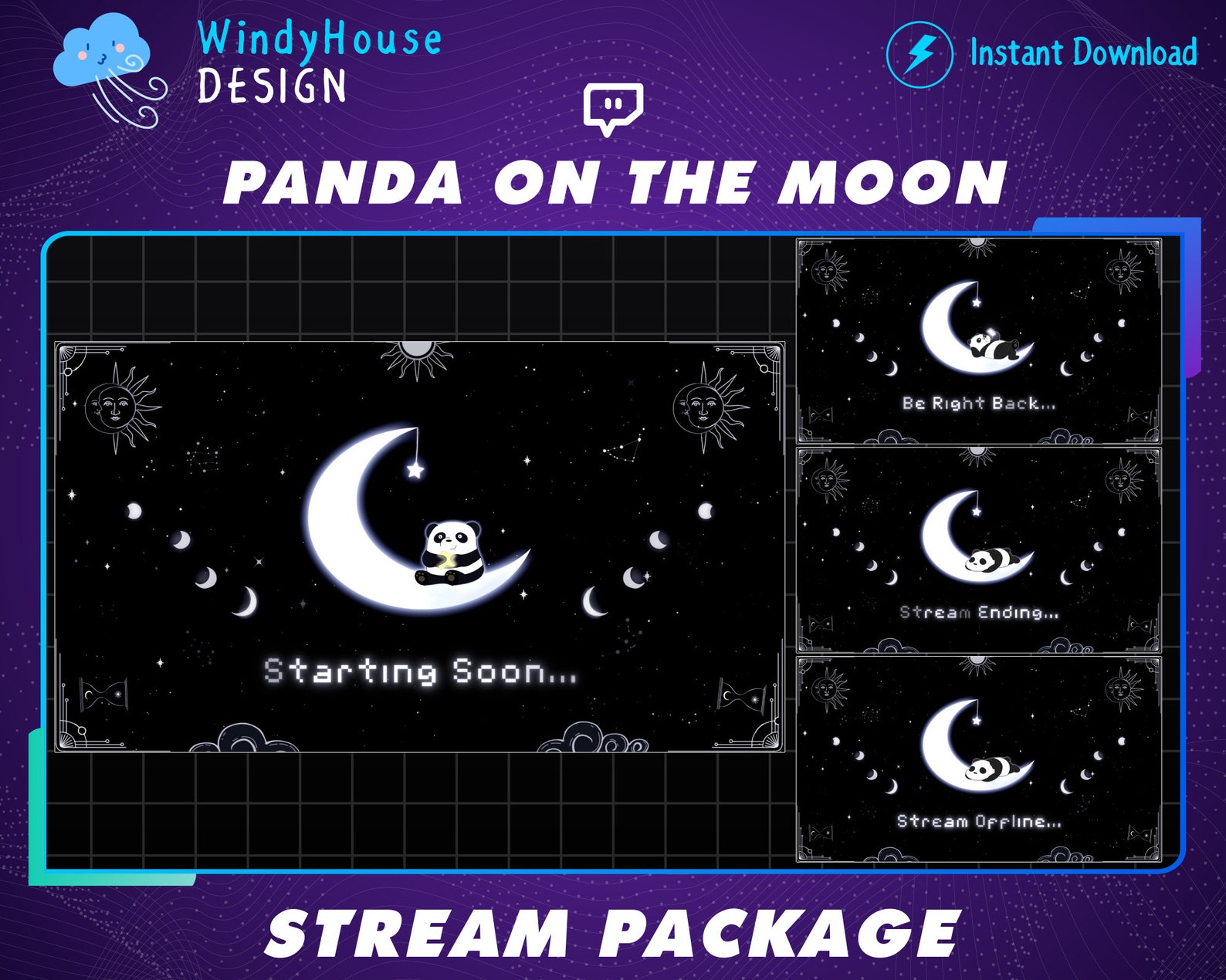 Animated Panda Twitch Overlay Stream Package / Celestial Night Overlays ...