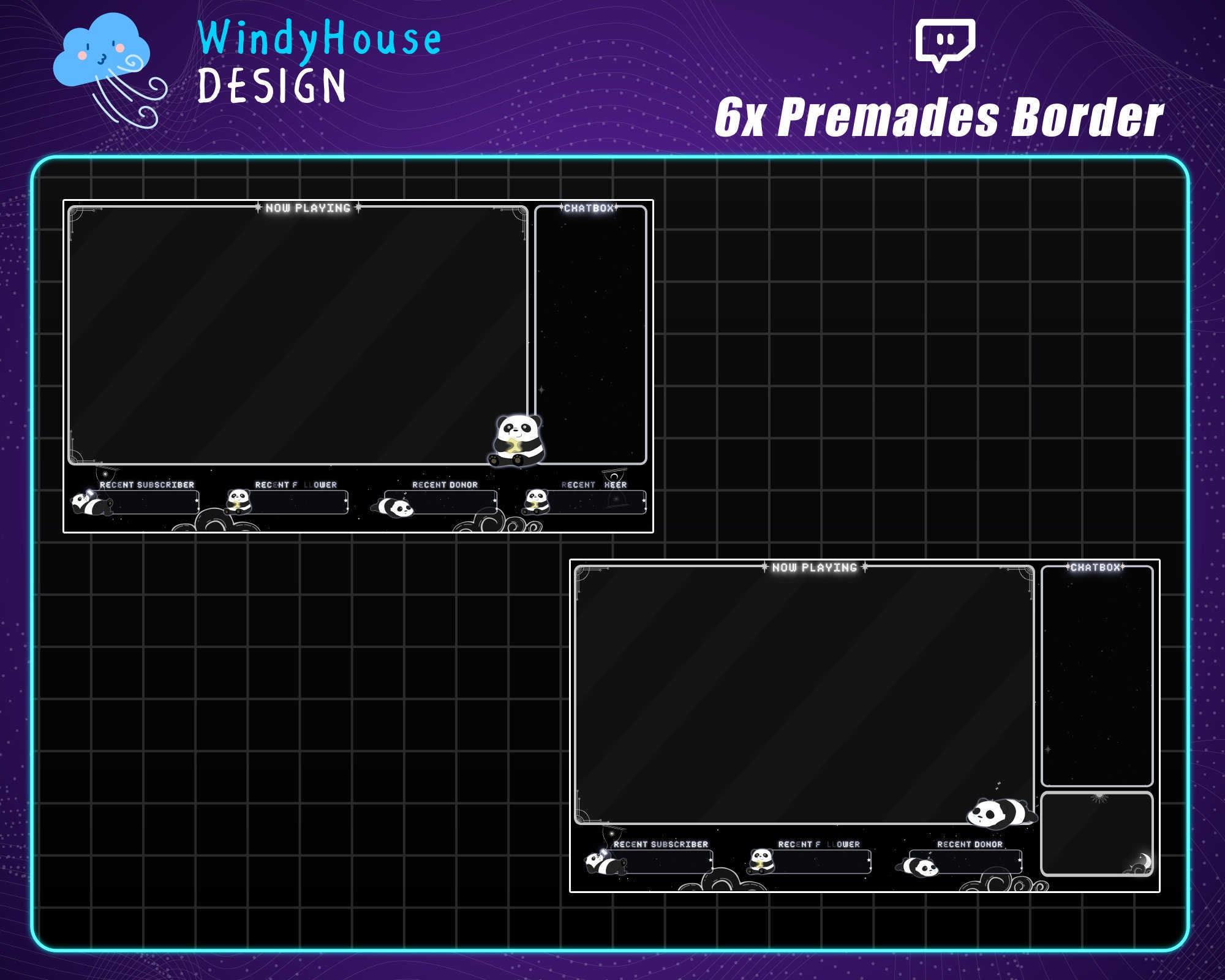 Animated Panda Twitch Overlay Stream Package / Celestial Night Overlays ...