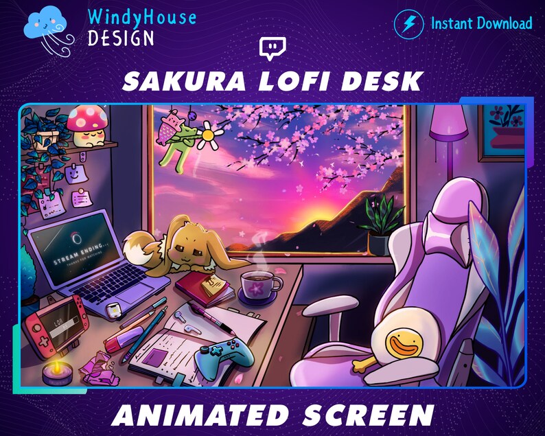 ANIMATED Lofi Desk Twitch Stream Screens Comfy Room - Etsy
